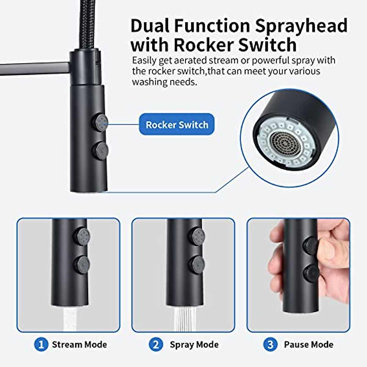 OYMOV RV Kitchen Faucet w/Pull Down Sprayer - Single Handle High Arc Spring Kitchen Sink Faucet for 1 or 3 Hole, RVs, Fifth Wheels, Motor Homes, Travel Trailers, Campers, Boats, Matte Black