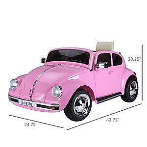 Aosom Licensed Volkswagen Beetle Electric Kids Ride-On Car 6V Battery Powered Toy with Remote Control Music Horn Lights MP3 for 3-6 Years Old Pink