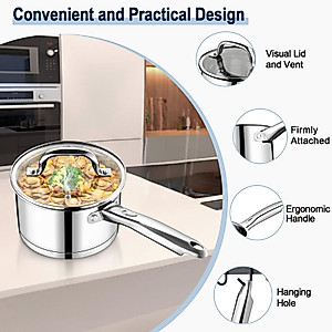 Homikit 1QT Saucepan with Lid, 1 Quart Stainless Steel Sauce Pan, Small Saucepan with Tri-ply Composite Bottom, Induction Cooking Pot for Making Pasta, Boiling Soup, Warming Milk, Dishwasher Safe