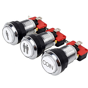 EG STARTS Arcade Buttons Chrome Silver Plated 5V / 12V LED Illuminated Push Button 1P / 2P Player Start Buttons / 2X Coin Buttons Compatible MAME/Jamma/Fighting Games/Arcade Video Games Kit Part