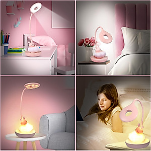 MARZIUS Cute Rabbit Design Dimmable Touch LED Reading Desk Lamp Night Light with 5 Levels Brightness for Boy,Girl Kid Teen (Pink Cloudy Bunny)