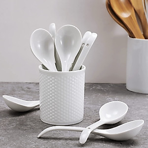 Buyajuju Porcelain Mini Size Ladles, 9 inch Large Soup Spoons, 6 Pieces Premium White Porcelain Spoons, Ladles for Stews, Chinese Noodles Spoons, Long Ladle Big Japanese Spoons