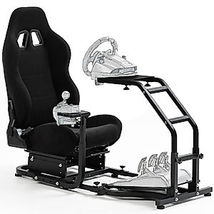 Marada Adjustable Racing Simulator Cockpit with Comfort Racing Seat Fit for Logitech/Thrustmaster G25 G27,G29 G920 G923 T80 T300RS TX F458 T500RS, Race Driving Sim Stand No Steering Wheel/Pedal