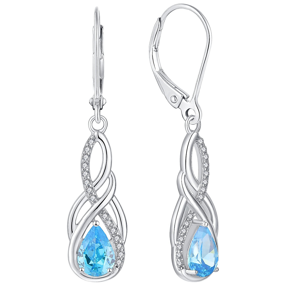 YL Infinity Earrings 925 Sterling Silver Twist Dangle Drop Earring Created Aquamarine Celtic Knot Leverback Jewelry for Women