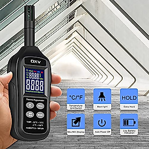 OXV Thermo-Hygrometer Digital Temperature Humidity Meter, Professional Psychrometer with Dew Point and Wet Bulb Temperature Reader,Min/Max Value,Data Hold,Color LCD Display