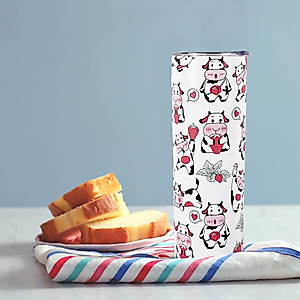 Strawberry Cow Print Tumbler-20 oz Skinny Tumbler with Lid and Straw-Cow Gifts for Women, Birthday Gifts for Women-Strawberry Decor, Strawberry Accessories-Insulated Cow Tumbler,Cute Cups,Cute Tumbler