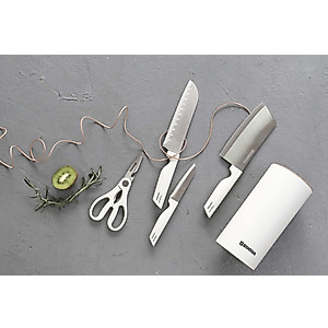 Generic BCB Kitchen Knife Set - 5 Piece Stainless Steel Set with Storage Block, Small White Modern Design, Sharp & Professional Knives, GA-011