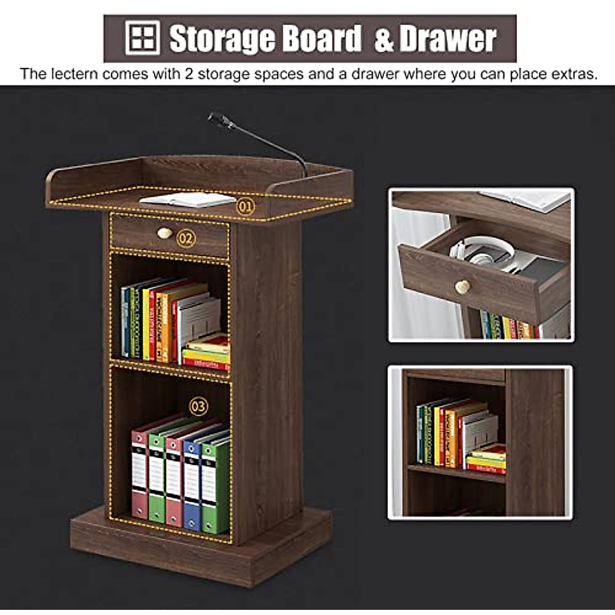 MObyat Lectern Podium Stand,Lectern Podium Stand,Pulpit Podium Brown Lecture Stand, Churches Lectern Podiums with Drawer & Storage Shelf, Restaurant Welcome Podium/Teacher Presentation Stand