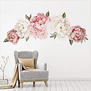 Prabahdak Pink Peony Floral Wall Sticker (3#Peony) PVC, Waterproof, Removable, Reusable, Indoor Decoration, for Girls Living Room Nursery Decor