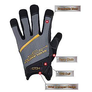 HANDLANDY Mens Work Gloves Cut Resistant Level 3 Mechanics Gloves, Tear & Abrasion Resistant Safety Gloves for Work (Large)