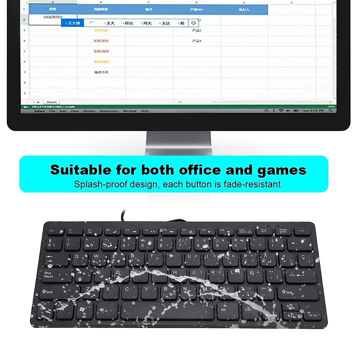 M ugast Wired Keyboard,78 Keys Ultra-Thin Mini Portable USB PC Corded Business Keyboard,Computer Gaming Keyboard for Desktop Computer,Splash-Proof Design,Spanish