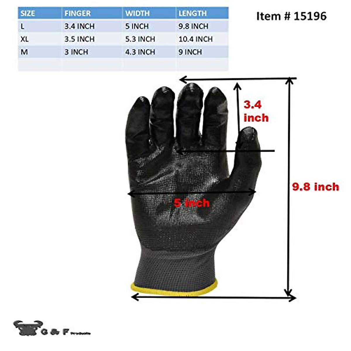 G & F Products 12 PAIRS Mens Working Gloves with Micro Foam Coating - Garden Gloves Texture Grip - men’s Work Glove For general purpose, construction, yardwork, Large (1519L-12),Grey/Black