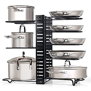 XSUPER Pots and Pans Organizer for Cabinet, Adjustable 8 Tier Pot Rack Organizer with 3 DIY Methods, Kitchen Pan Organizer Rack for Under Cabinet, Pot Lid Holder for Kitchen Organization & Storage