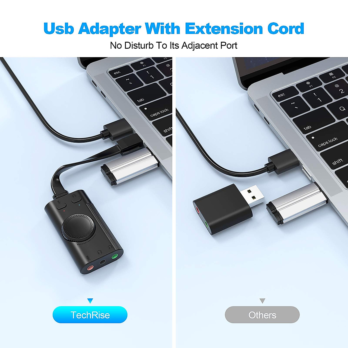 TechRise USB Sound Card, External Sound Card with Volume Control, USB to 3.5mm Jack Audio Adapter for Windows, Mac, PC, Laptop, Desktop, Headset, Switch and More, Plug & Play No Drivers Needed