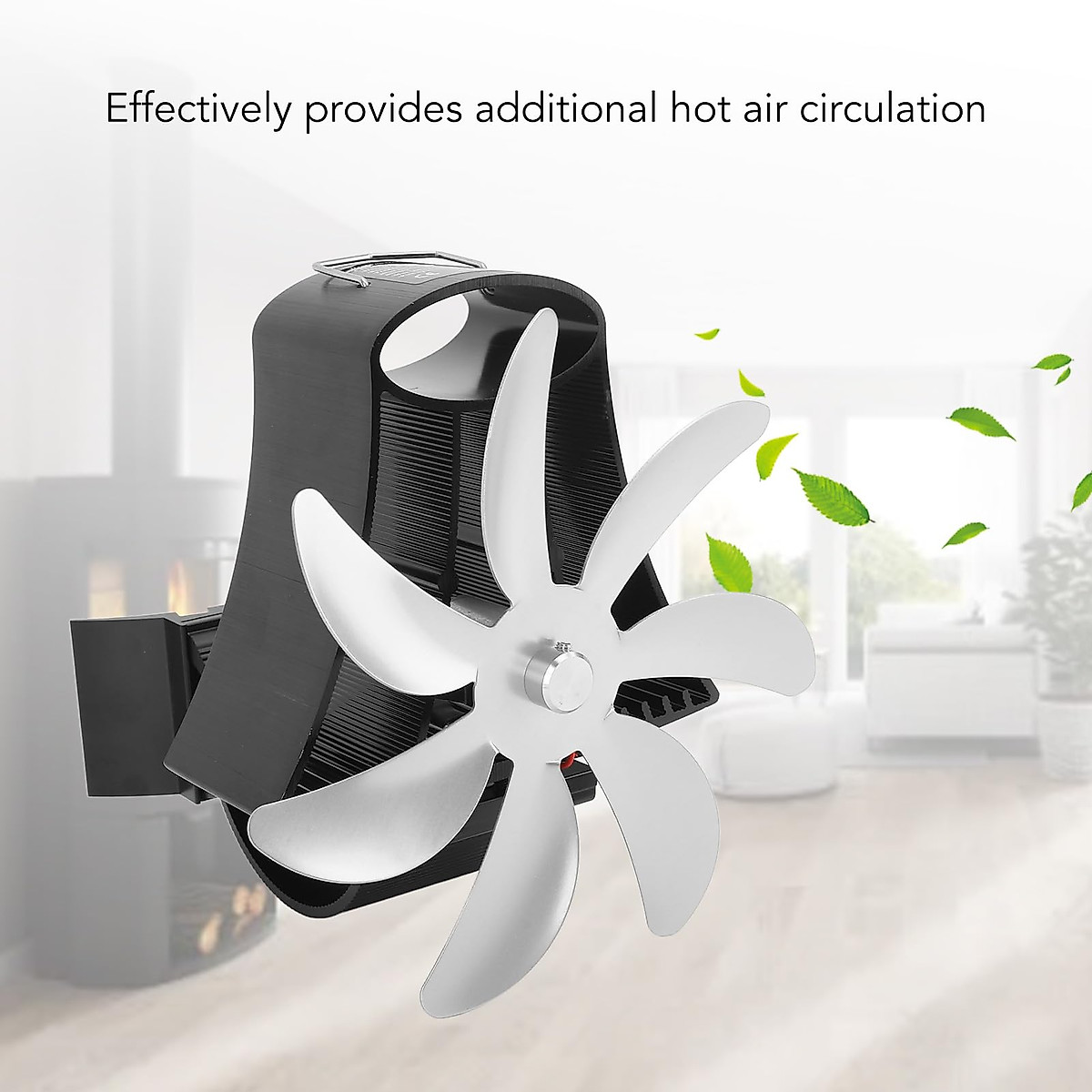 Wood Stove Fan 7 Blade Heat Powered Silent Motors Magnetic Wall Mount (Silver)