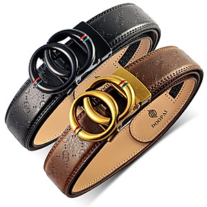 DOOPAI Belt Men, 2 Pack Ratchet Belt Dress Adjustable 1 3/8" Genuine Leather Belt, Designer Belts for Men Metal Buckle, Belt Size Length Can be Cut, with Gift Box