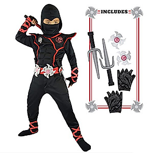 Spooktacular Creations Halloween Ninja Costume, Black Ninja Costume Kids, Ninja Accessories Costume Set, Ninja Suit, Halloween Costumes for Boys DressUp and RolePaly Party (Small (5-7 yrs))