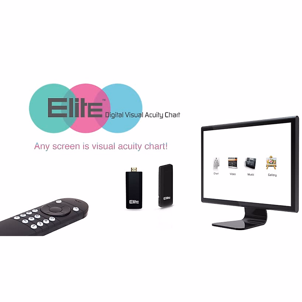 Elite Digital Eye Chart Vision Optics Visual Acuity Software Chart/w Remote