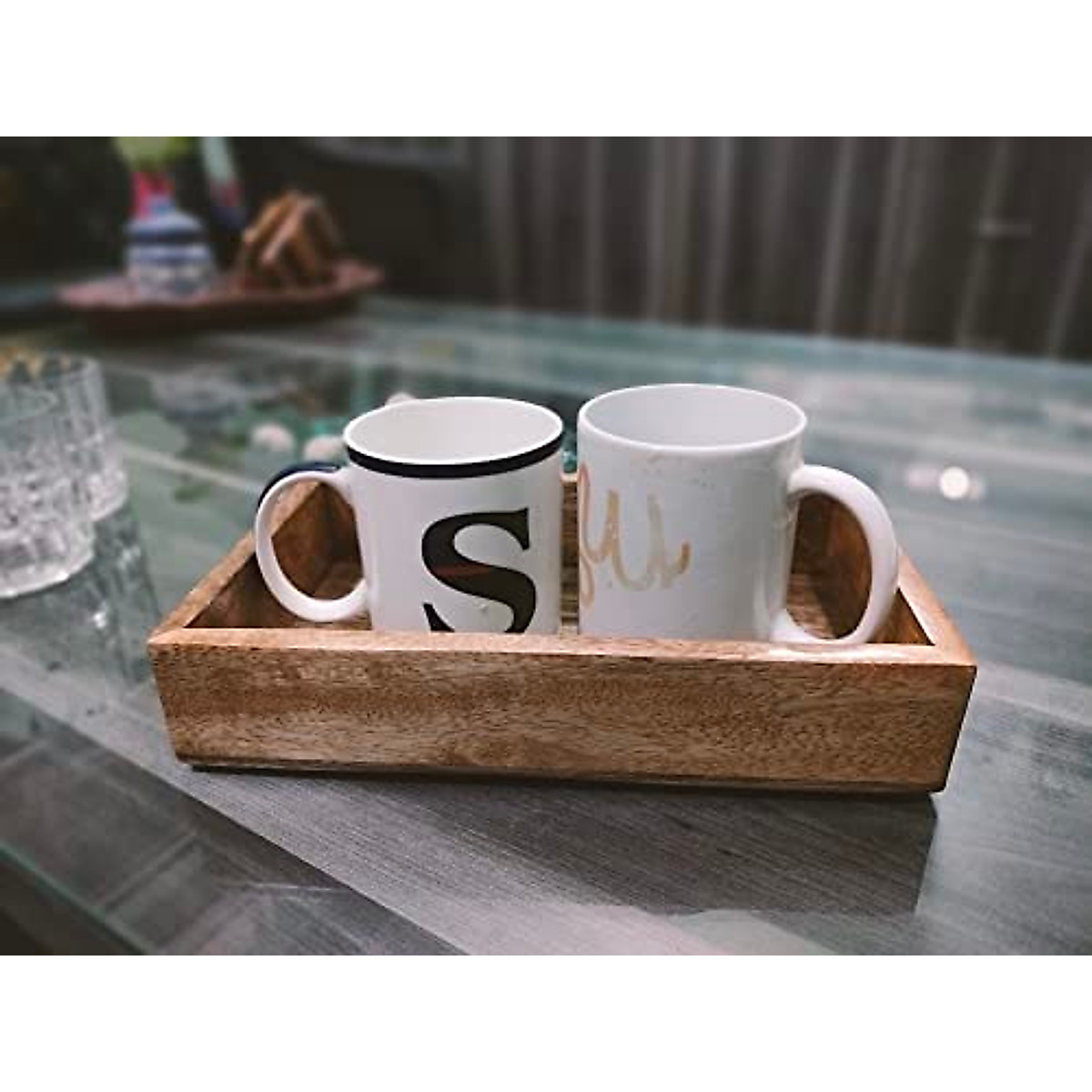 Antique Handmade Mango Wood Guest Towel Holder Vanity Tray Bathroom Accessory Trays Brown 10 x 6 inches