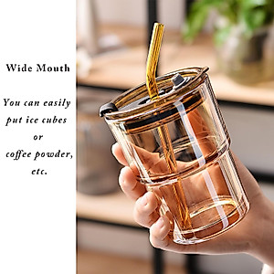 YKNAWOIR 14oz/400ml Tumbler Water Glass Cups with Lid and Straw,Glass Water Bottles Reusable Travel Tumbler Sealed Carry on, Drinking Iced Coffee Cups for Water Smoothie Tea Juice, Insulated Glass Cup