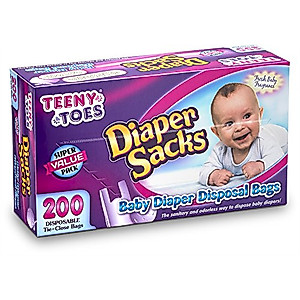 [200 Count] teeny Toes Fresh Fragrence Diaper Sacks - Waste Bag, With Tight Tie Close, Keeps The Bad Smell Away, Great For Walks, Home, Nursery, Or in cars, 1 pack