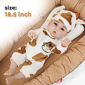 CUAIBB 18.5 Inch Realistic Silicone Doll, Newborn Reborn Baby Doll Full Silicone Body with Clothes, Look Real Like Reborn Baby Dolls Lifelike - Girl Open-Eyes Full Silicone
