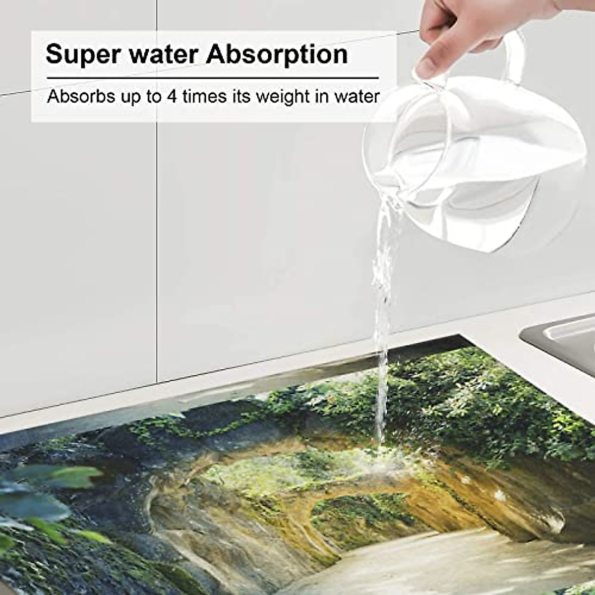 Gasse Printed Drying Mat For Kitchen Ultra Absorbent Microfiber Dishes Drainer Mats Non-Slip Silicone Quick Dry Pad - 18 X 16inch