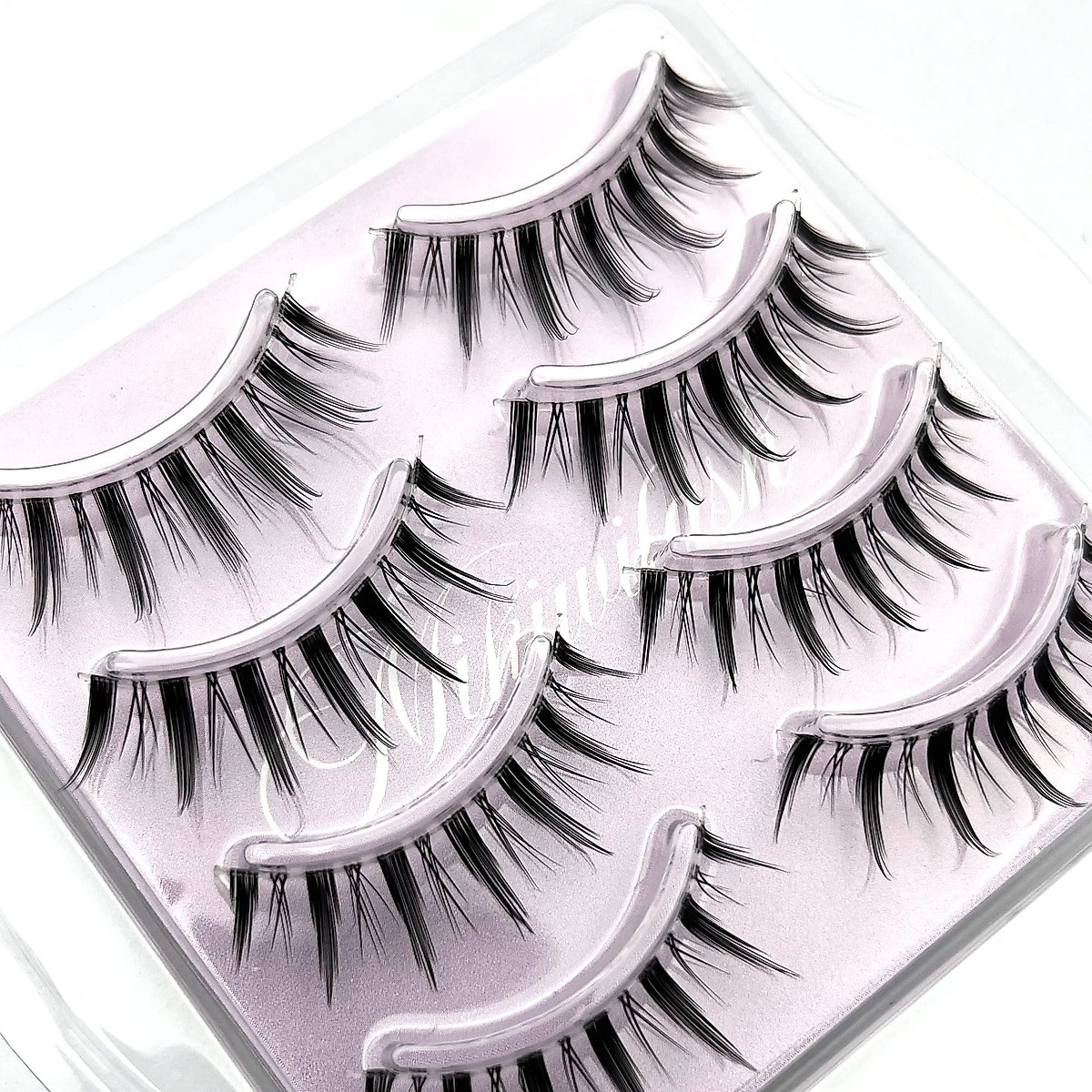 Manga Lashes, Clear Band Anime Lashes 4 Pack, Spiky Anime False Eyelashes Natural Look, Japanese Lashes Looks Like Cluster Manga Lashes Individual, Reusable Cosplay Wispy Strip Eyelashes, Asian Lashes, Style A01 By Mikiwi