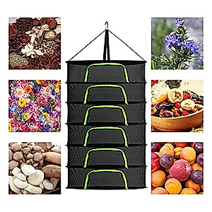 Gefemini Drying Net for Herbs 2/4/6/8-Layer Herb Drying Rack Hanging Foldable Mesh Drying Rack with Hooks Zipper Design for Herbs（Black，4floors）
