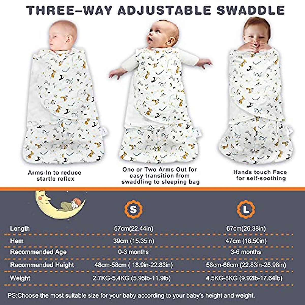 Ftikvo Swaddle-Blanket Baby Girl & Boy Swaddles Newborn Infant Transition Safe Wrap Blankets 100% Cotton Breathable (Dinosaur, 3-6 Month)