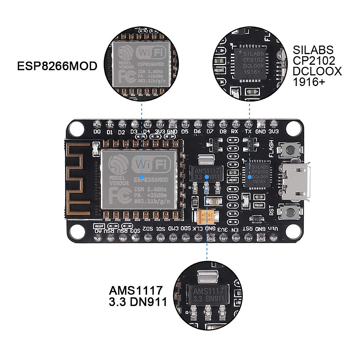AITRIP 5 PCS ESP8266 NodeMCU CP2102 ESP-12E Internet WiFi Development Board Open Source Serial Wireless Module Works Great Compatible with Arduino IDE/Micropython (5PCS)