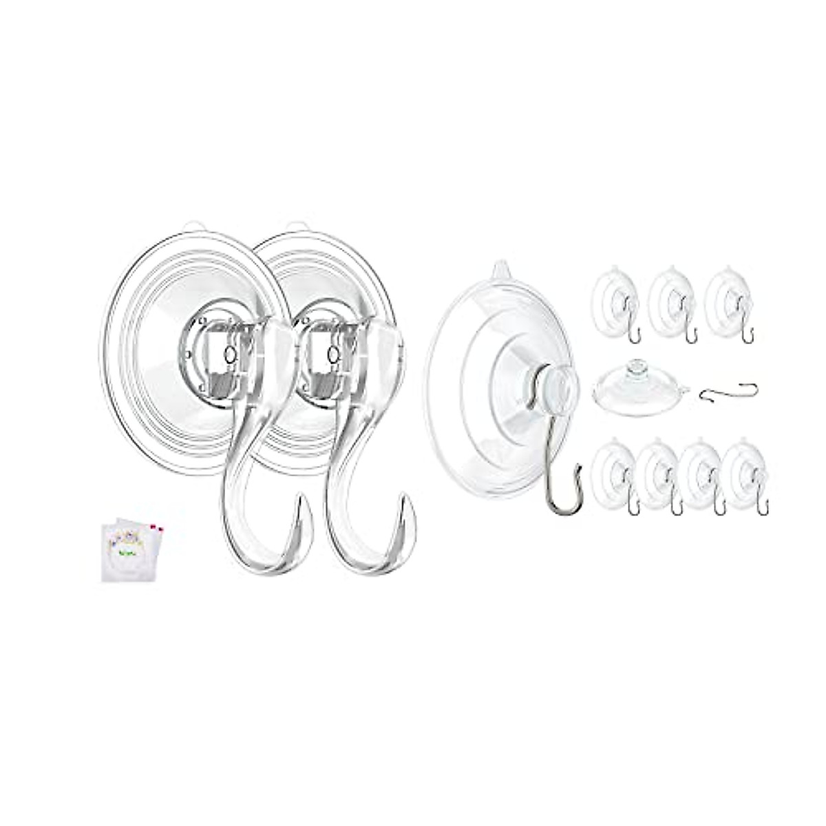 VIS'V 2 Pcs Large Suction Cup Hooks and 10 Pcs Large Suction Cup with Metal Hooks