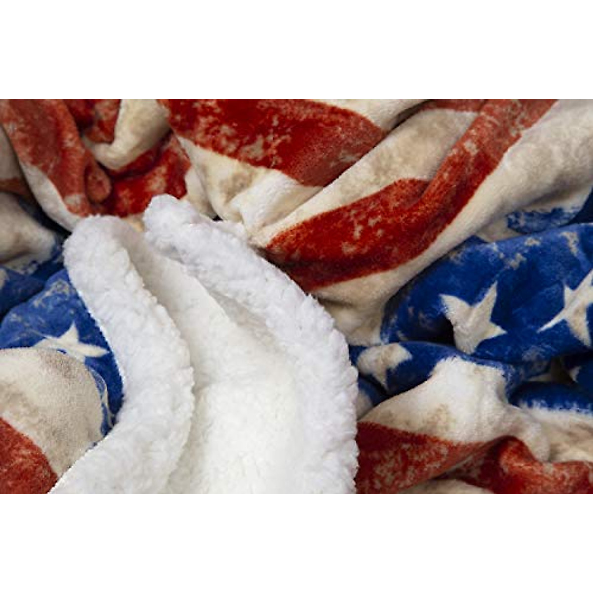 Carstens, Inc Carstens Wrangler Stars & Stripes USA American Flag Sherpa Fleece 54x68 Throw Blanket, 54" x 68", White