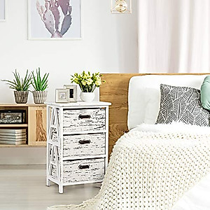 Giantex Storage Drawer Units W/ 3 Fabrics Storage Drawers and Wood Frame, Multiple Dresser Cabinet Chest Organizer Bins for Living Room, Bedroom Sofa Side End Table Vertical Dresser Storage Tower (1)