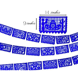 5 pk Fiesta Party Supplies, Royal Blue Mexican Banner Flags, 50 Panels of Papel Picado, 60ft Tissue Paper Garland Perfect for birthdays, weddings, quinceaneras, taco bar ws2030