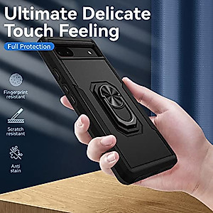 Niecase for Google Pixel 6A 5G Case with Screen Protector, Military Grade Dual Layer Heavy Duty Shockproof Full Body Protective Phone Cover, Built in Rotatable Magnetic Ring Holder for 6A (Black)