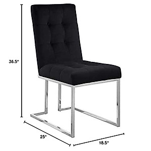 Meridian Furniture Alexis Collection Modern | Contemporary Velvet Upholstered Dining Chair with Button Tufting and Polished Chrome Metal Frame, Set of 2, Black, 18.5" W x 25" D x 36.5" H