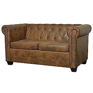 vidaXL Sofa, Upholstered Settee Couch Sofa with Tufted Arms, Chesterfield Loveseat for Home Living Room Bedroom Office, Brown Faux Leather