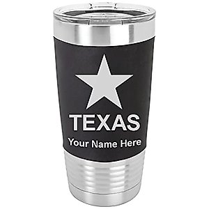 LaserGram 20oz Vacuum Insulated Tumbler Mug, Flag of Texas, Personalized Engraving Included (Silicone Grip, Black)