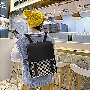 Dark Academia Aesthetic Backpack for School Alt Emo Grunge Book Bag Vintage Checkered Preppy Backpack for Women Teen Girls (One Size,Black)