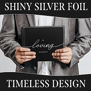 WPF Supplies in Loving Memory Funeral Guest Book 9¨x7¨, Black Funeral Guest Book for Memorial Service with Silver Pen and Holder, Memorial Service Guest Book, Funeral Registry Book