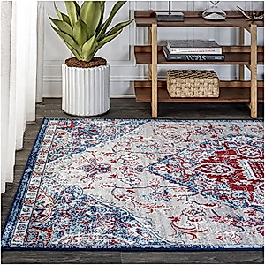 JONATHAN Y Modern Persian Vintage Medallion Red/Navy 3 ft. x 5 ft. Area-Rug Country, Easy -Cleaning, for Bedroom, Kitchen, Living Room, Non Shedding (MDP104A-3)