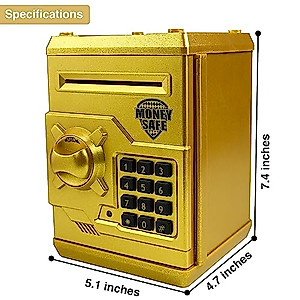 HUSAN Piggy Banks Money Banks for Kids, Electronic Password Code Money Banks ATM Banks Box Coin Bank for Children Boys and Girls (Gold)