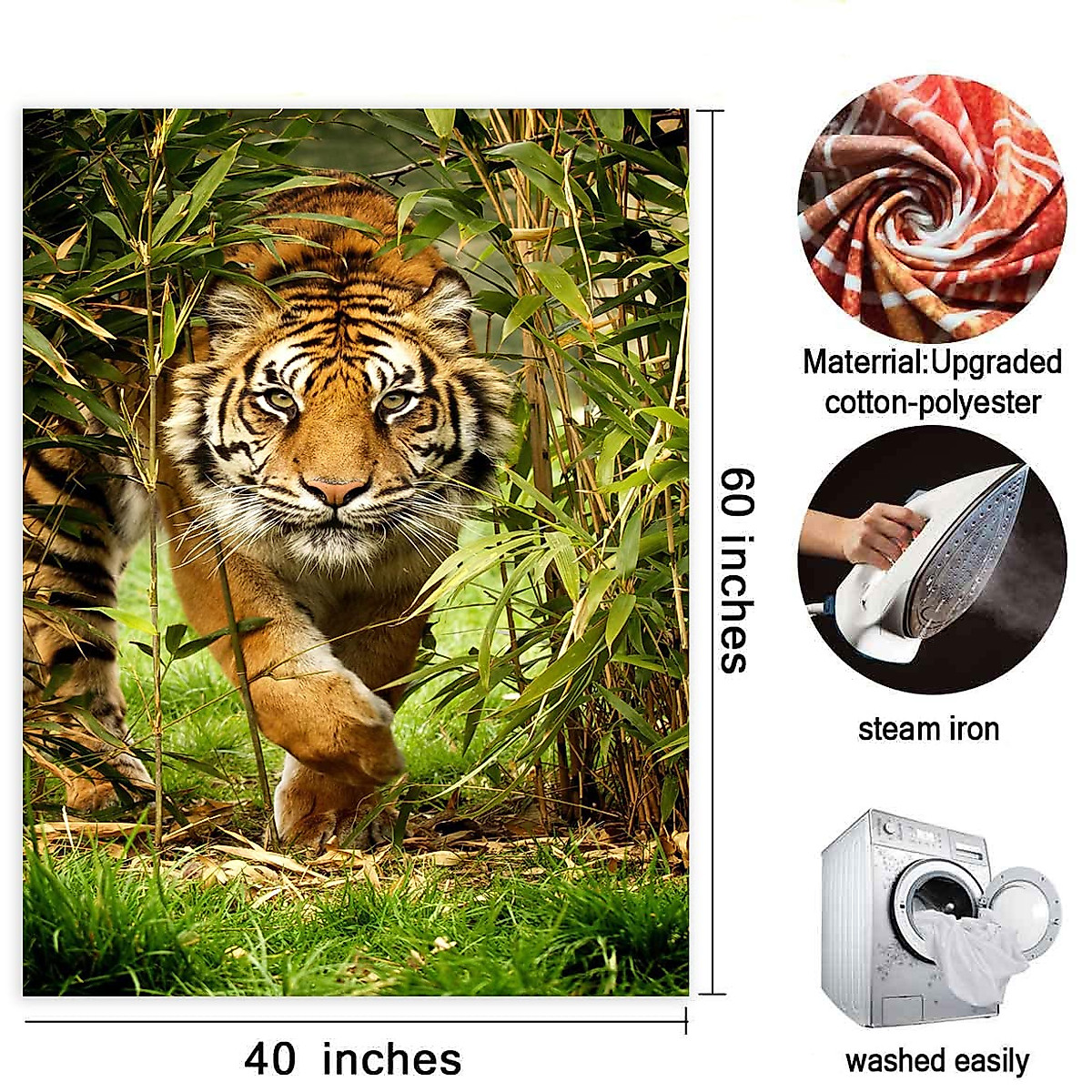 Tiger Bamboo Forest Tapestry Jungle King Animals Wall Hanging Tapestry for Bedroom Living Room Dorm Man Cave Background(40x60 Inch)