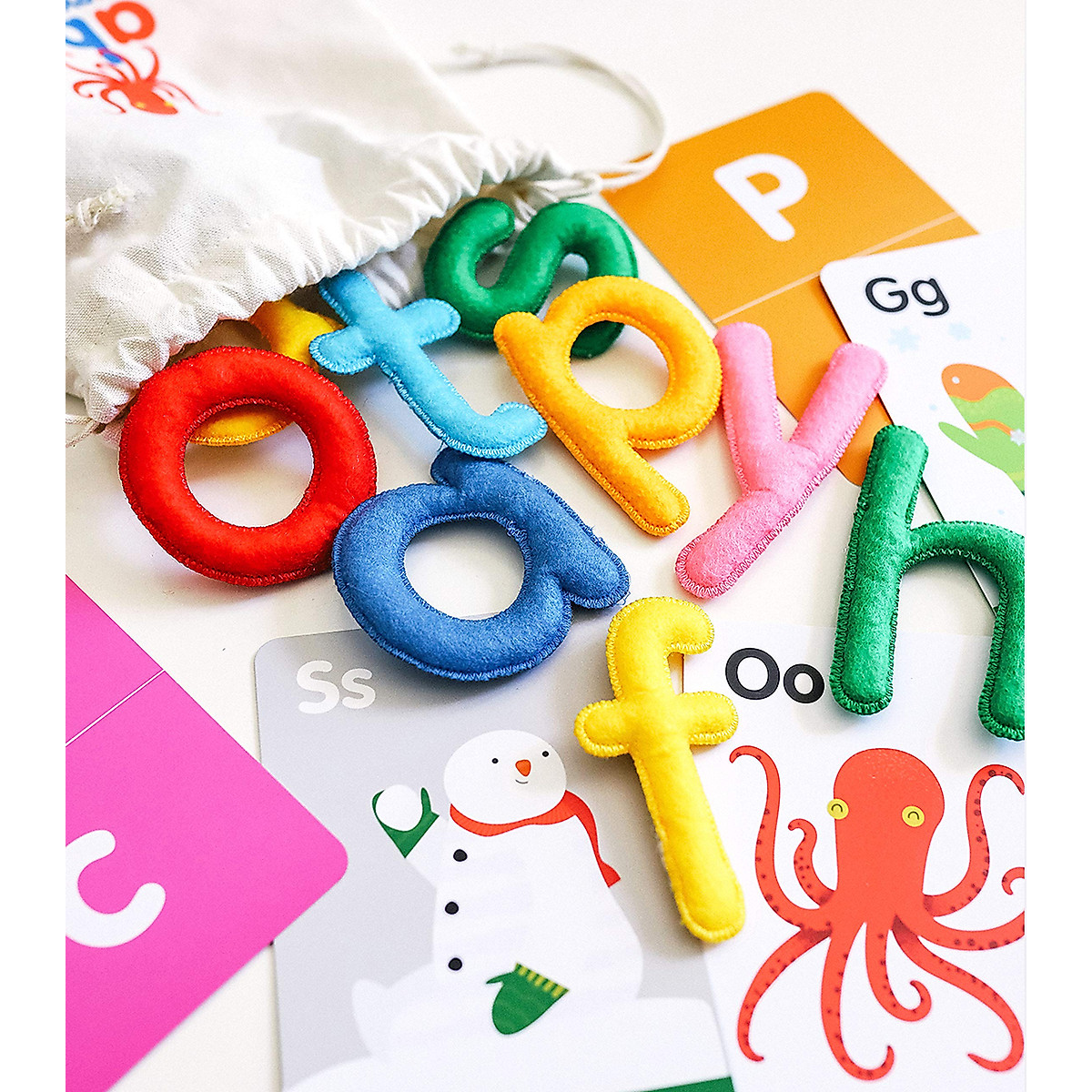 Curious Columbus Montessori Felt Letters and ABC Flash Cards - Lowercase Large Alphabet Letters for Toddlers and Educational Flashcards for Preschool. Felt Letter Set and Montessori Baby Flash Cards
