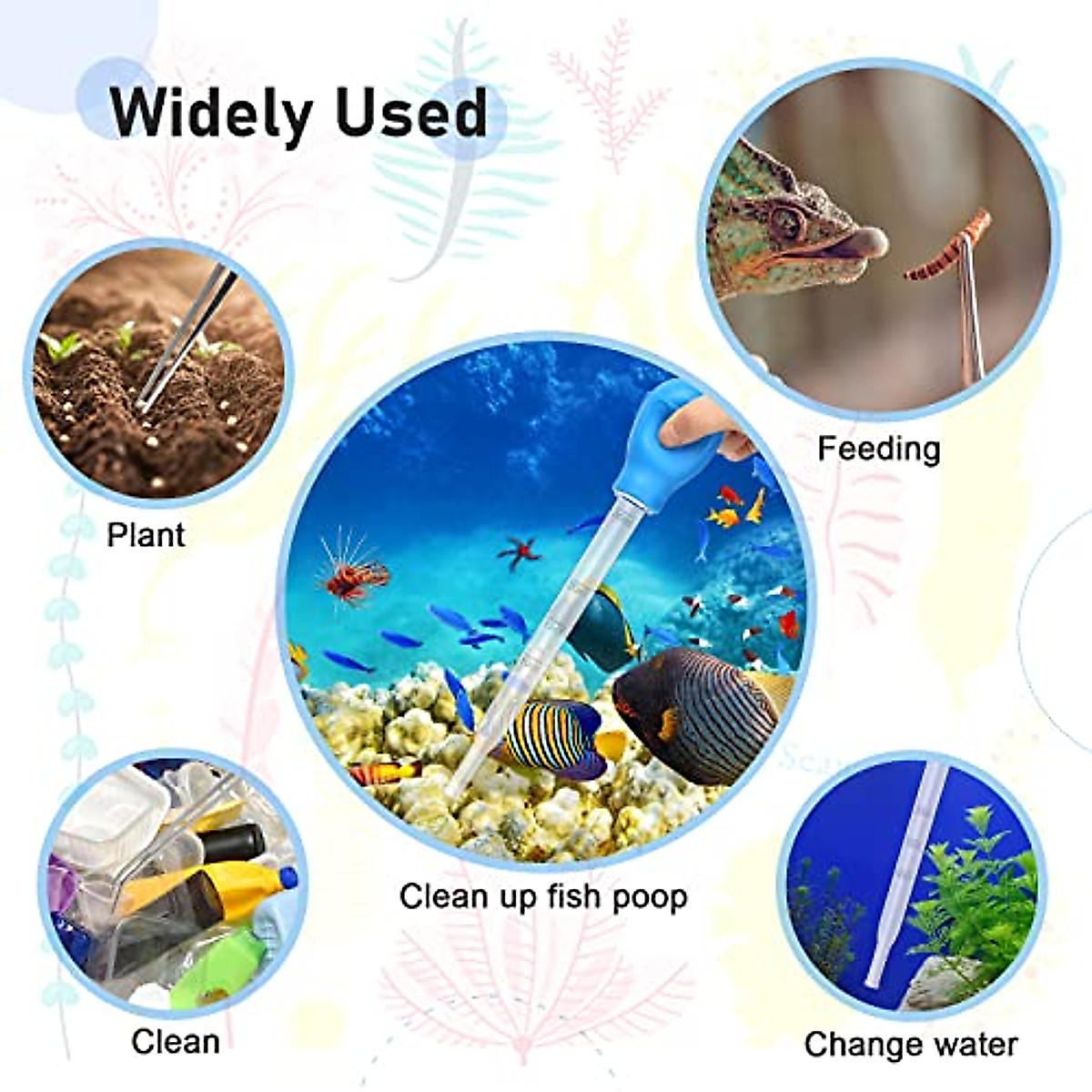 5 in 1 Aquarium Coral Feeder Kit, Luxiv 2 Pcs 60ml and 30ml Aquatic Reef Feeding Dropper with 10in Extender Pipe, 2 Pcs Stainless Steel Straight and Curved Aquarium Tweezers for Feeding Tongs