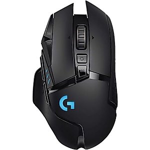 Logitech G502 Lightspeed Wireless Gaming Mouse, Hero 25K Sensor, 25,600 DPI, RGB, Adjustable Weights, 11 Programmable Buttons, Long Battery Life, POWERPLAY-Compatible, PC/Mac - Black