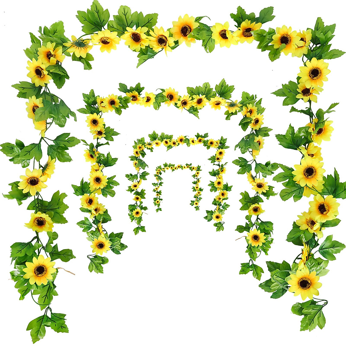 Whonline 8pcs 60ft Artificial Sunflower Garlands Silk Yellow Sunflower Vines with Green Leaves Sunflower Garland for Room Decor Party Decorations Wedding Arch Table Centerpiece Backdrop