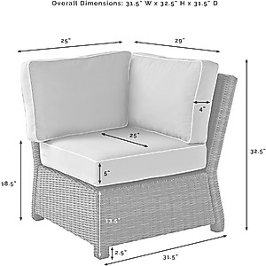 Crosley Furniture Bradenton Corner Outdoor Sectional Chair, Wicker Patio Chairs for Porch, Deck, Backyard, Brown with Navy Cushions