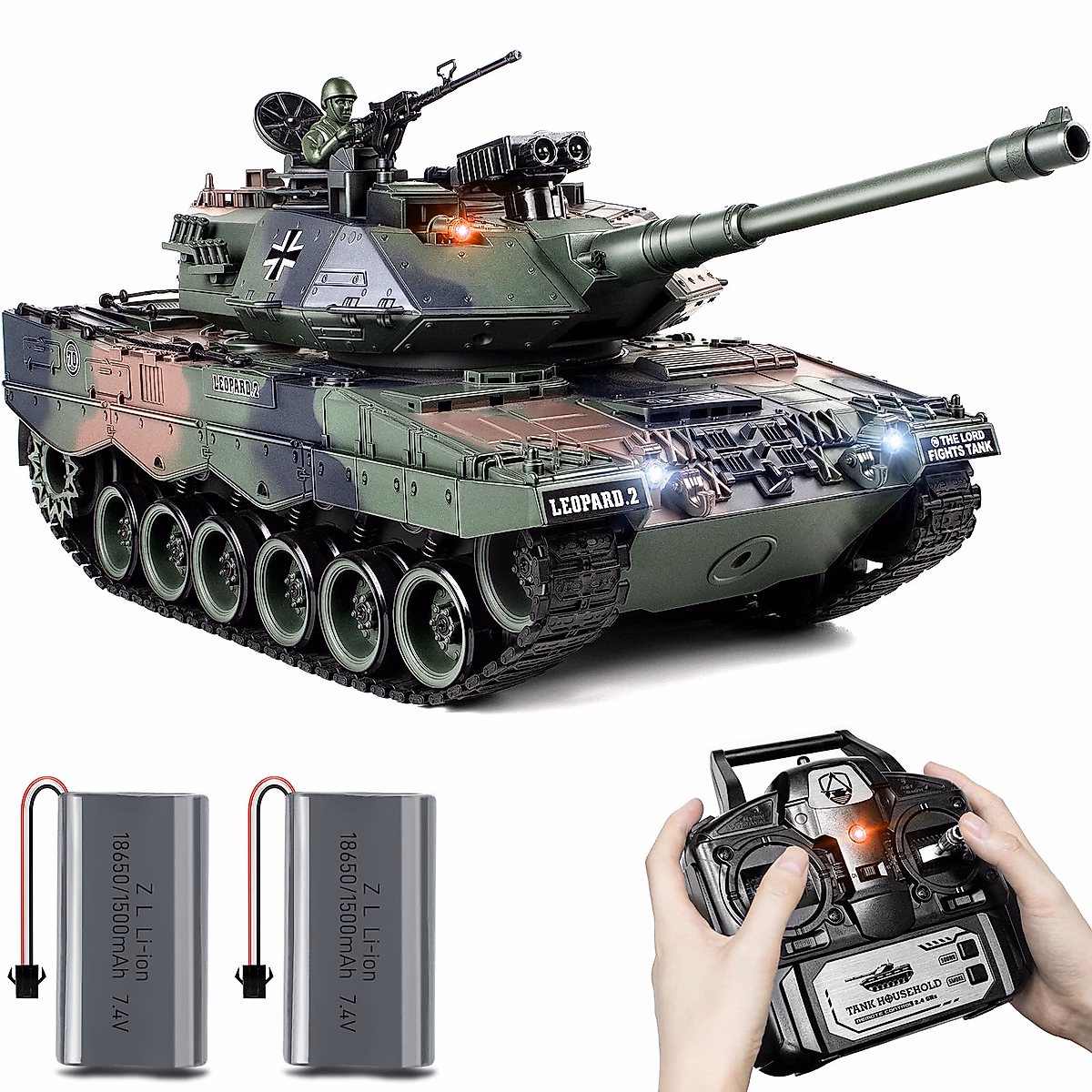 Supdex 1:18 RC Tank, 2.4Ghz German Leopard II Remote Control Tank Model Toys, Battle Army Tank 15 Channel with Smoke Light and Sound, Military Toy for Adults and Kids That Shoots BBS and Water Bombs